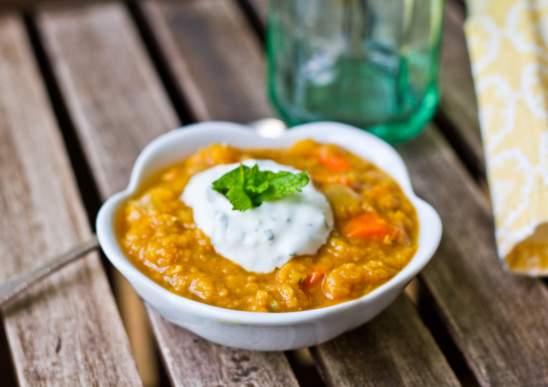 Yellow Cauliflower Rice, Dal, Chutney, and Raita | Comfy Belly